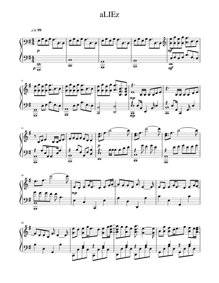 aLIEz Sheet Music for Piano (Solo) | MuseScore.com