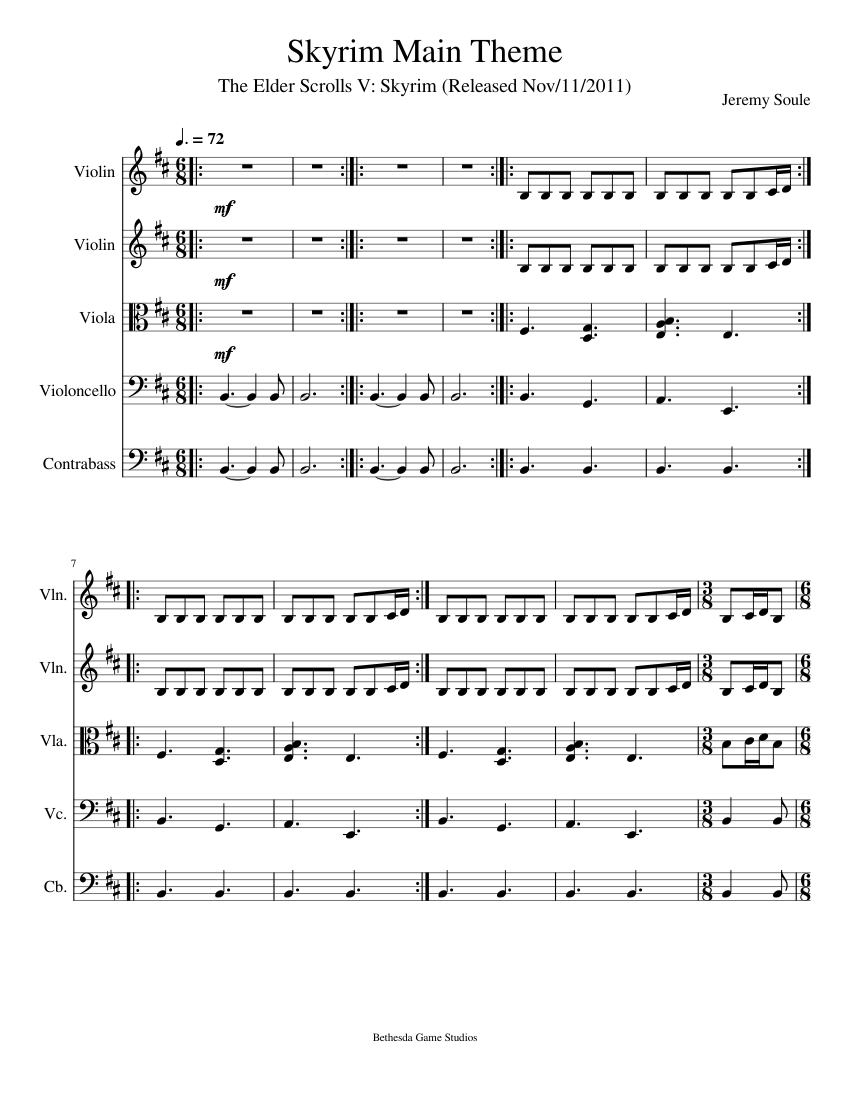 Skyrim - main theme – Misc Computer Games Sheet music for Contrabass ...