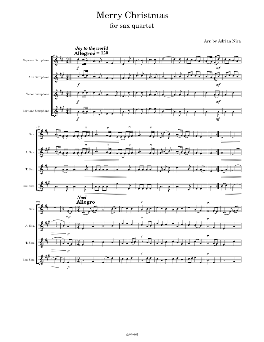 Christmas Melody's for Sax quartet Sheet Music for Saxophone alto ...