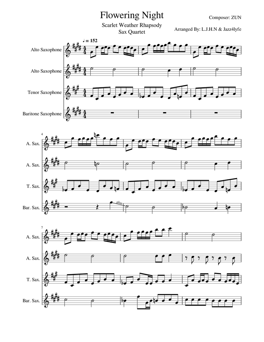 Flowering Night for Saxophone Quartet (WIP) Sheet music for Saxophone ...
