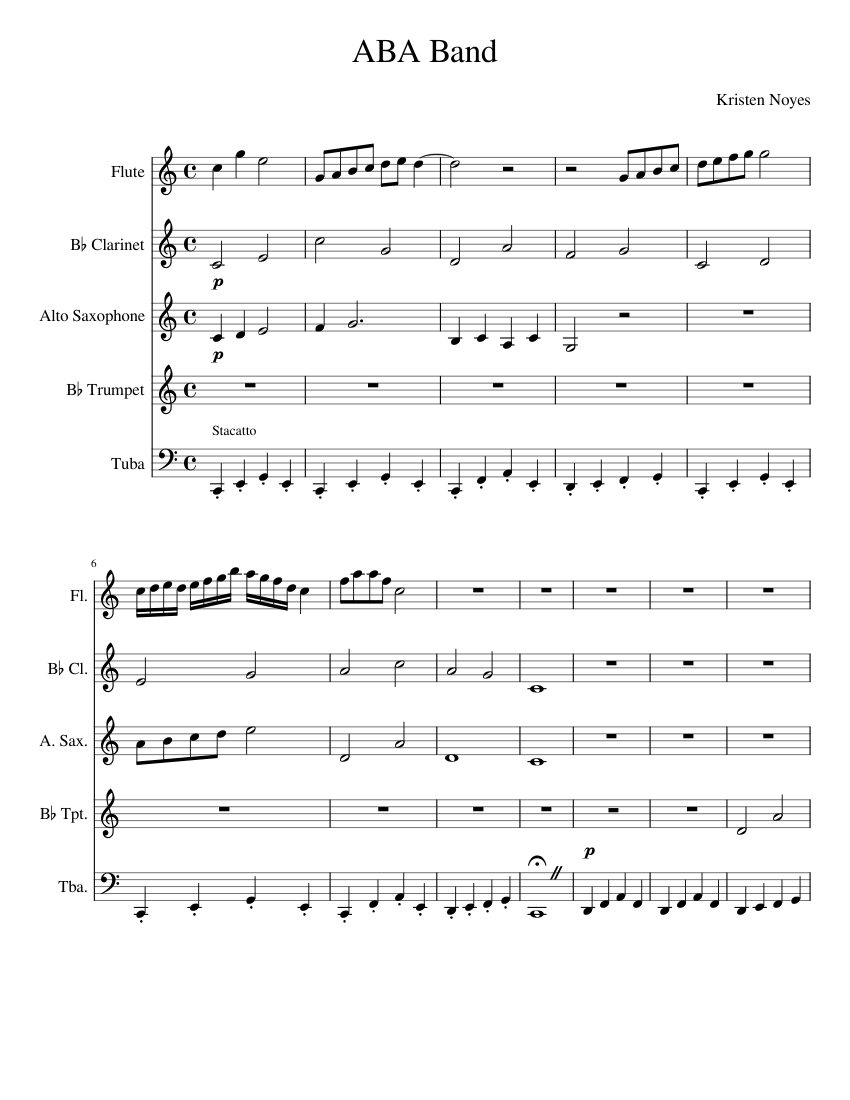 ABA_Band Sheet music for Tuba, Flute, Clarinet in b-flat, Saxophone ...