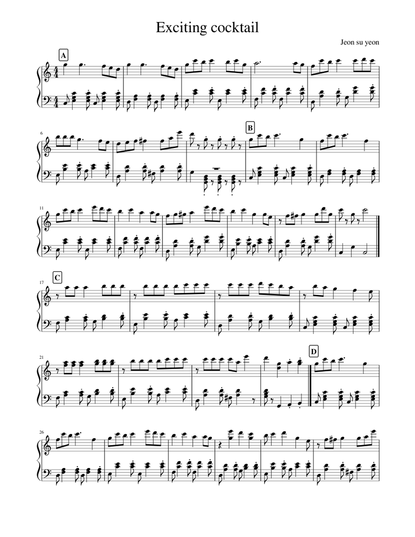 Exciting cocktail 신나는 꼬북이 - Piano Solo – Jeon Su Yeon 전수연 Sheet Music ...