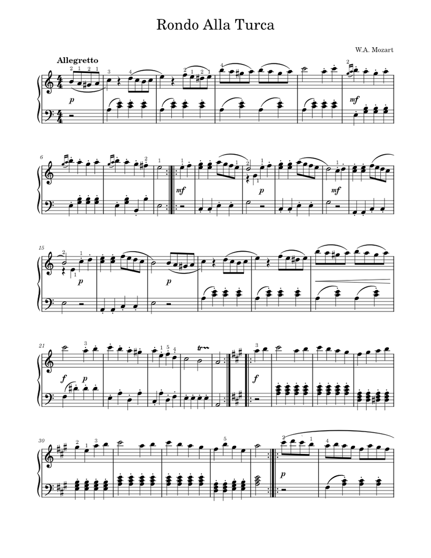 Rondo Alla Turca Easy Version (full) Sheet music for Piano (Solo ...