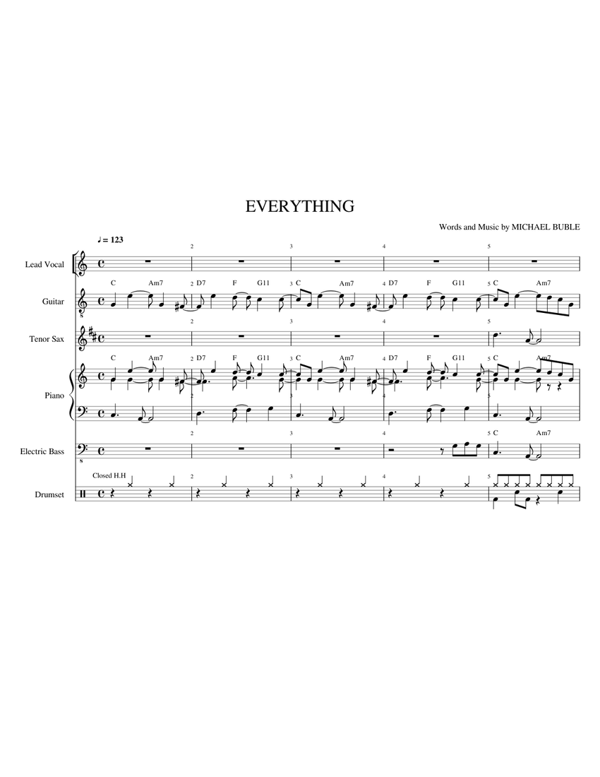 Everything – Michael Bublé Everything Sheet Music with Chords for Piano ...