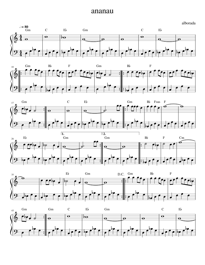 ananau Sheet Music with Chords for Piano (Solo) easy | MuseScore.com