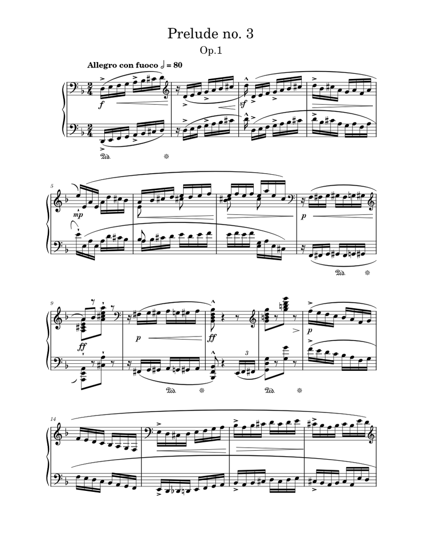 Preludes pour piano, op 1. No.1 – Bach1 Prelude no. 3.. Sheet Music for ...