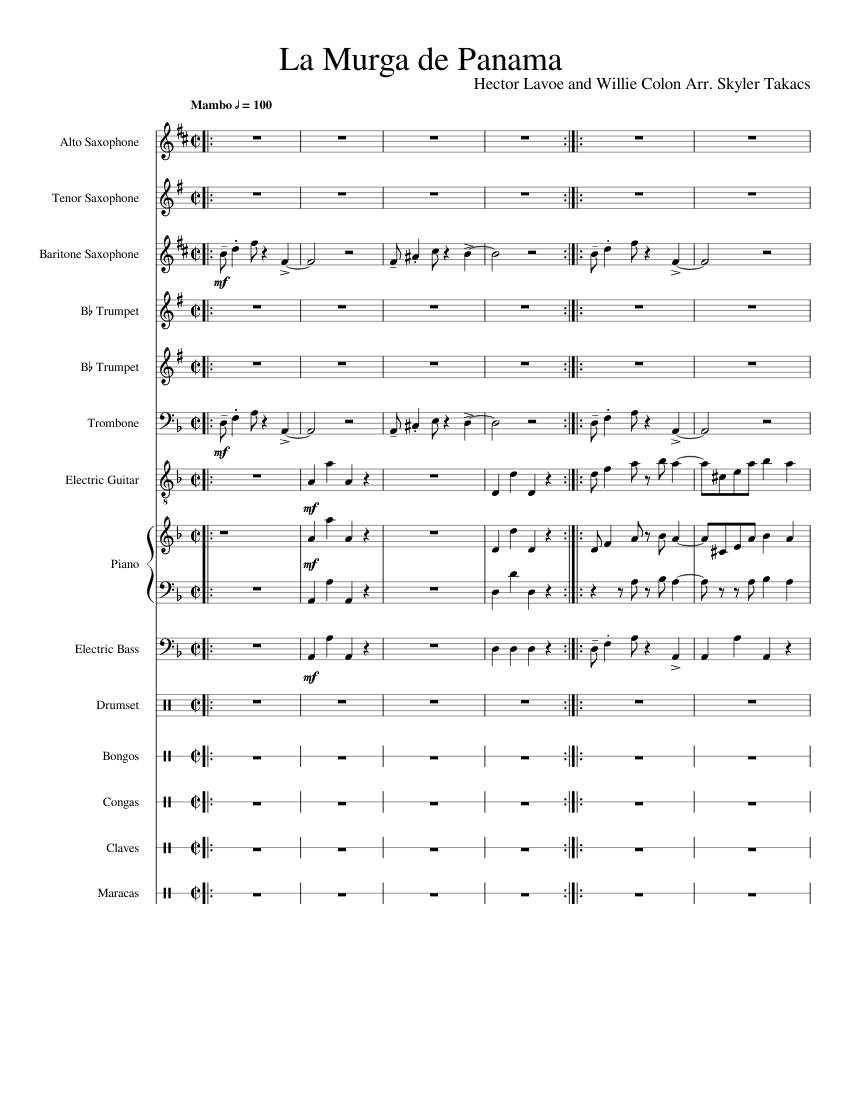 La Murga de Panama Sheet Music for Piano, Trombone, Saxophone alto ...