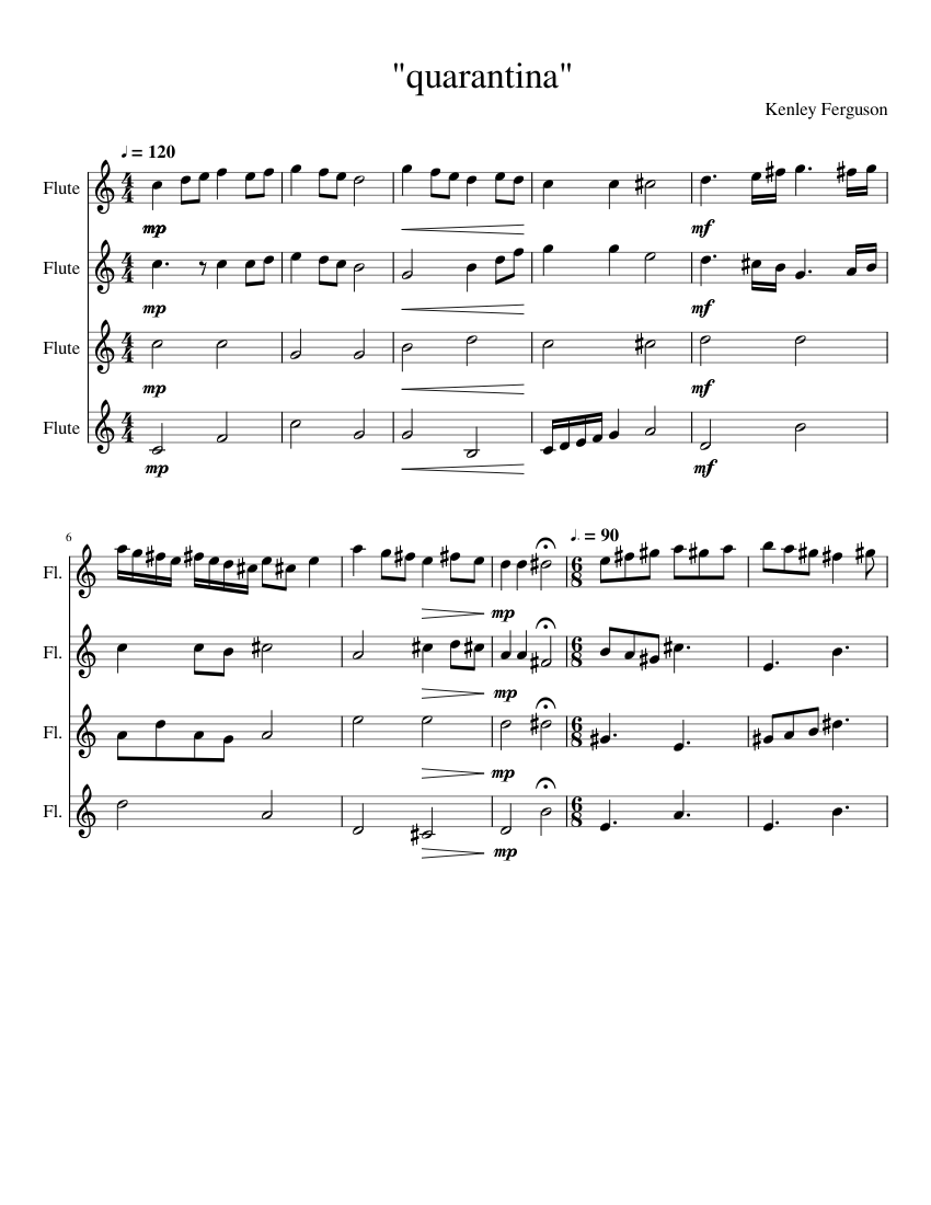 quarantina Sheet music for Flute (Mixed Quartet) | Musescore.com
