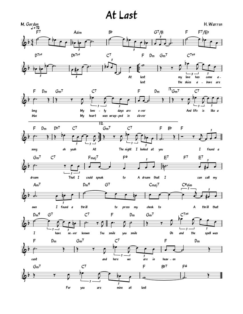 At Last Sheet Music with Chords for Piano (Solo) easy | MuseScore.com