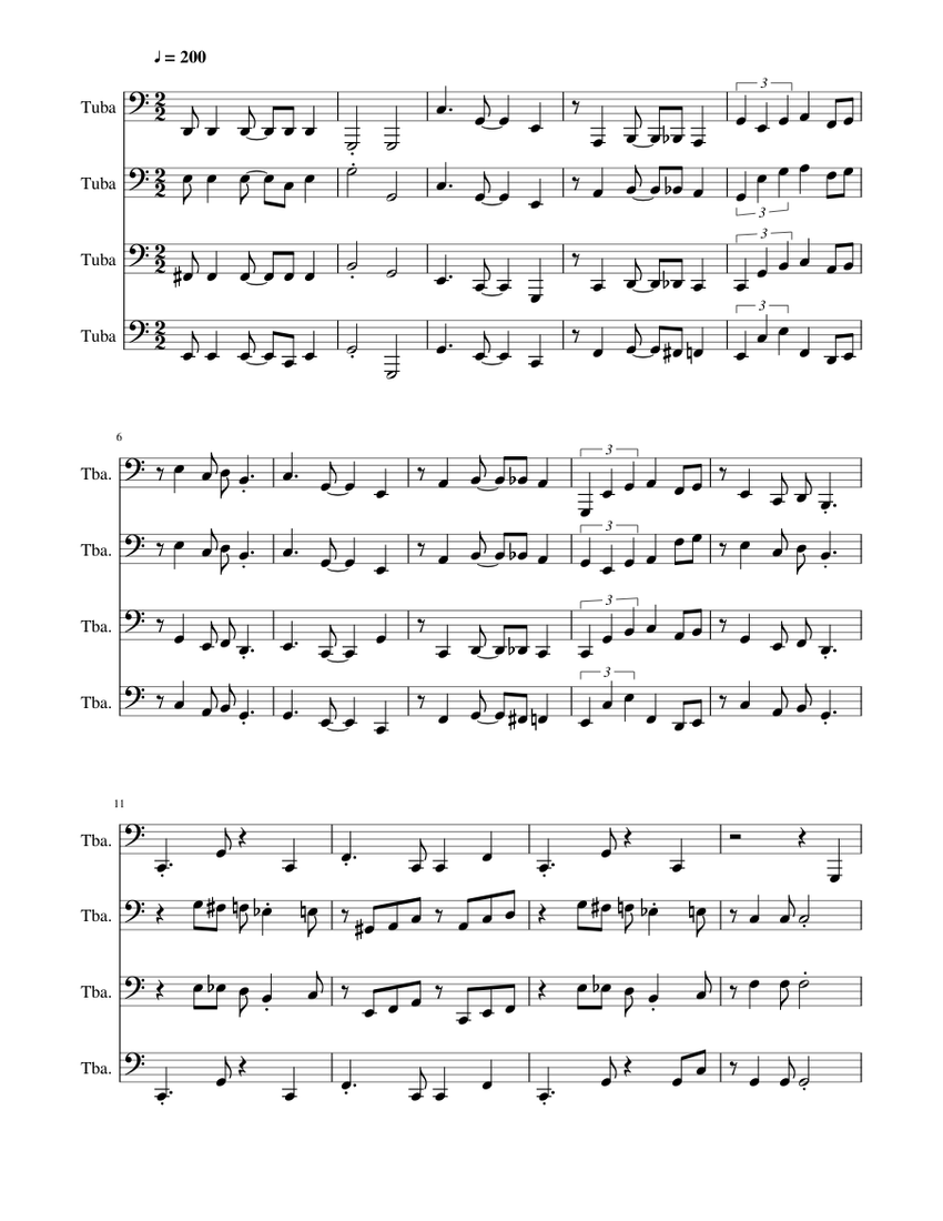 Super Mario Bros Theme for 4 Tubas Sheet music for Tuba (Mixed Quartet ...