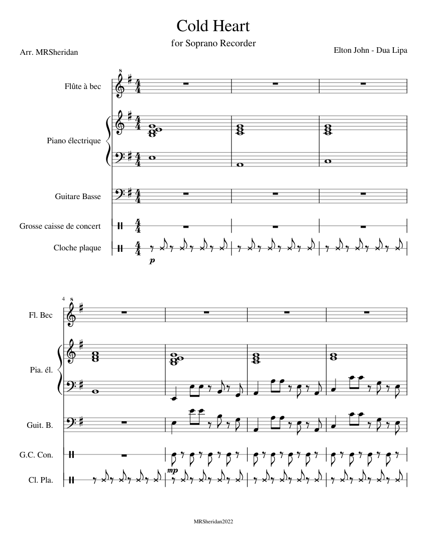 Cold heart – Dua Lipa / Elton John Sheet Music for Piano, Bass guitar ...