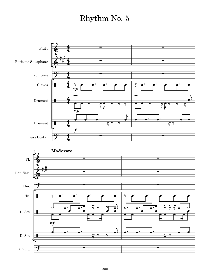 Rhythm No. 5 Sheet music for Trombone, Flute, Saxophone baritone, Bass ...