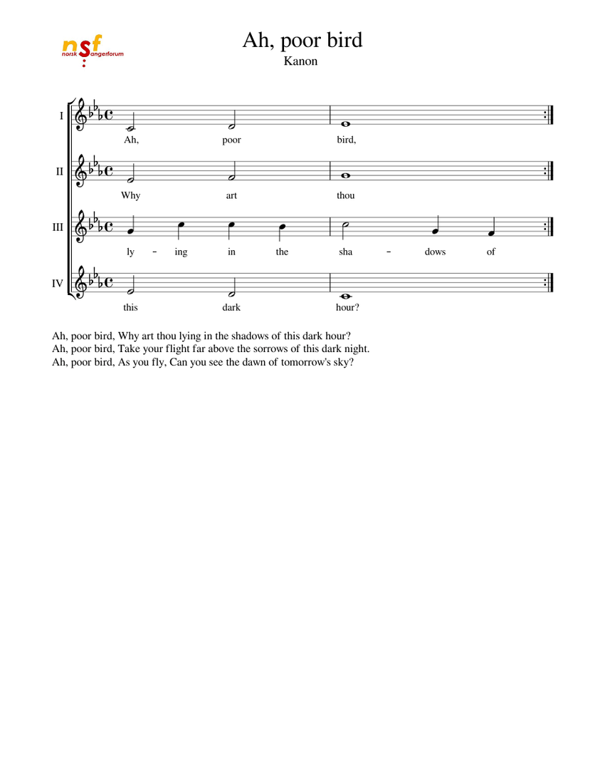 Ah, poor bird Sheet music for Vocals (Choral) | Musescore.com