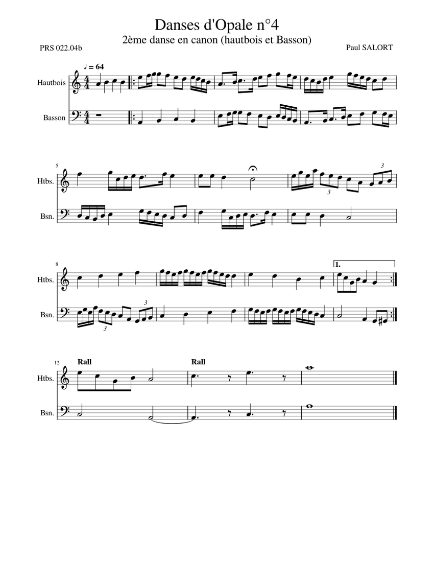 PRS 022.04 Danse d'Opale n° 4 pour hautbois et basson- 2ème danse en ...