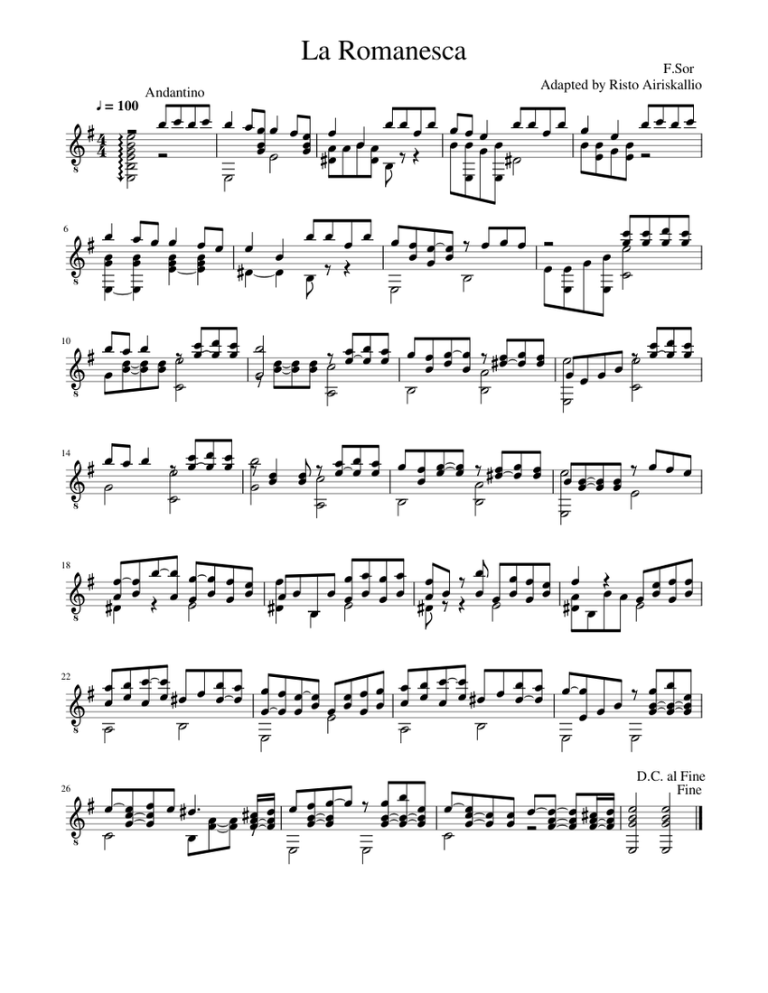 La Romanesca Sheet Music for Guitar (Solo) | MuseScore.com