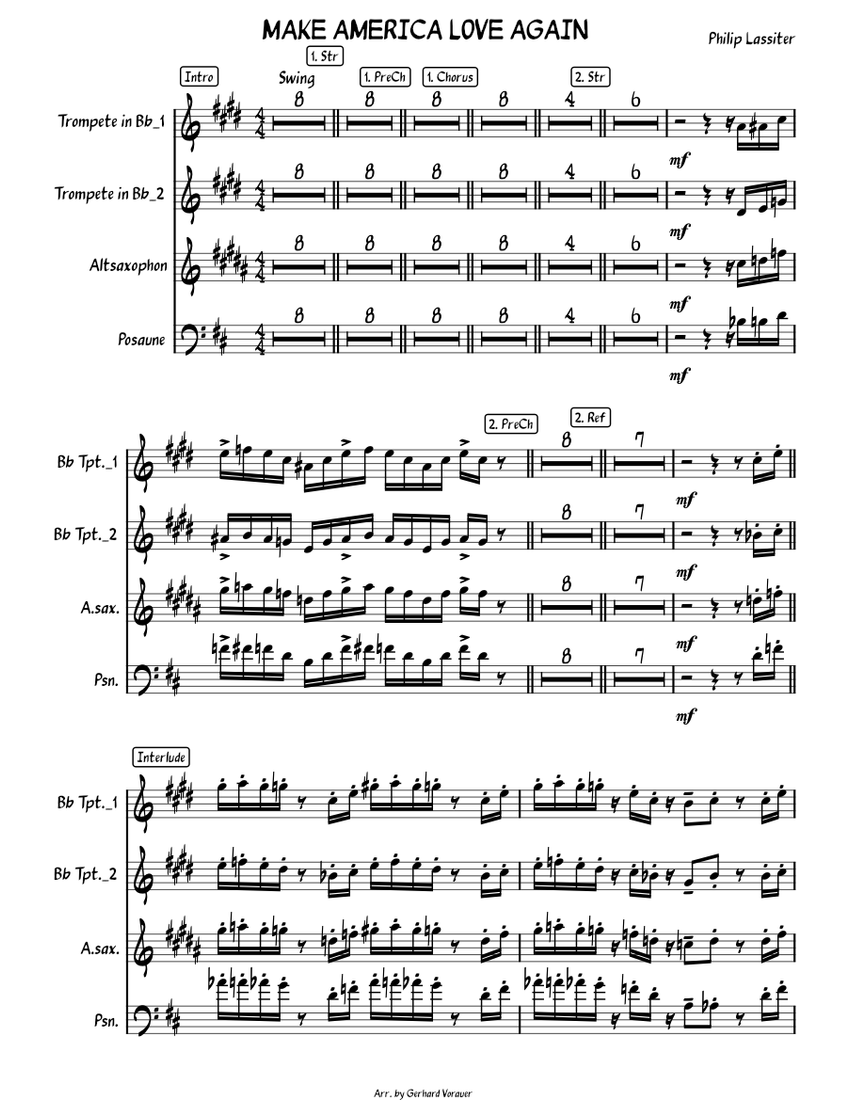 Make America Love Again – Philipp Lassiter Sheet Music for Trombone, Saxophone alto, Trumpet in ...