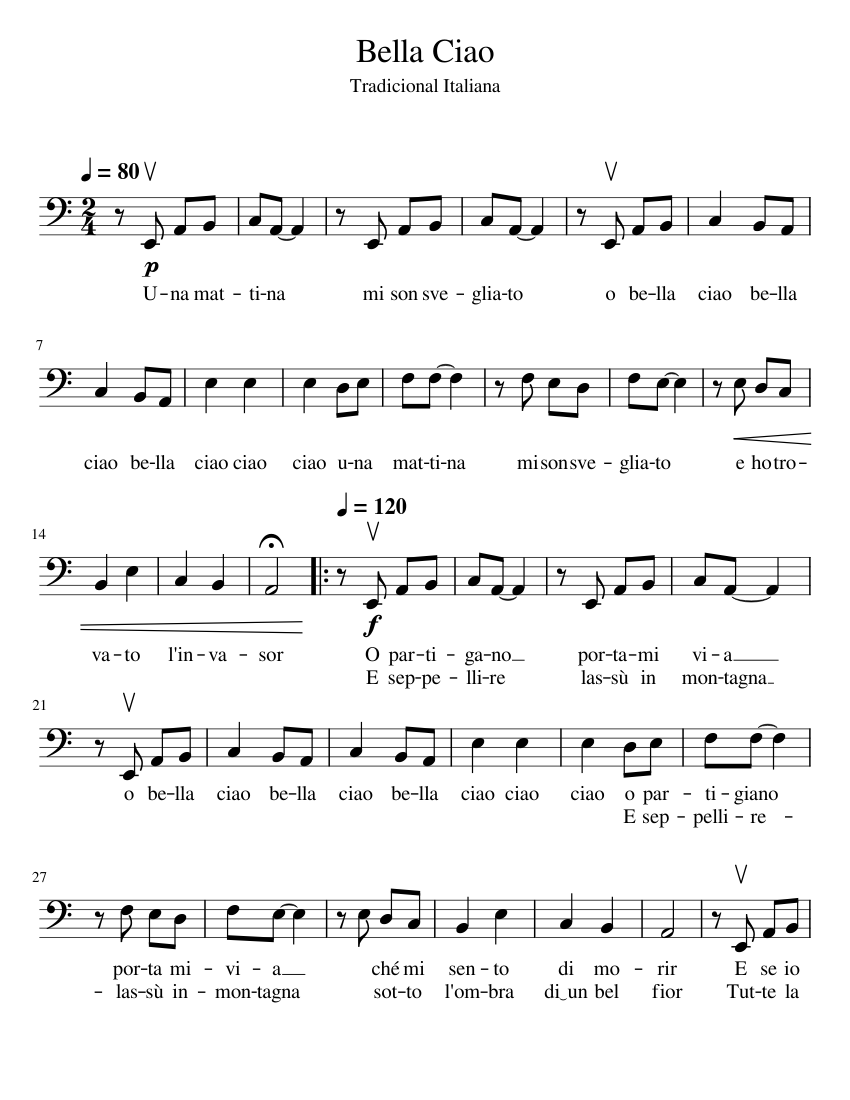 Bella ciao – Misc Traditional Bella Ciao Sheet music for Cello (Solo) | Musescore.com