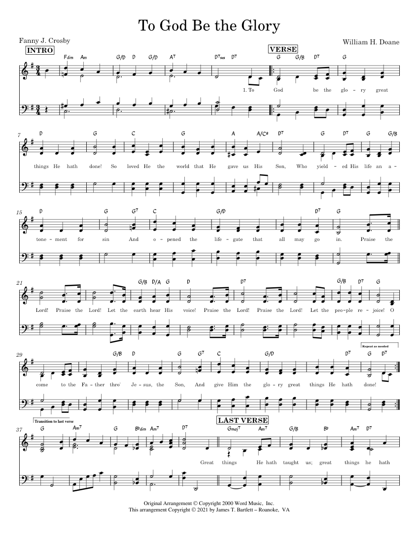 To God Be the Glory Sheet Music for Piano (Solo) | MuseScore.com