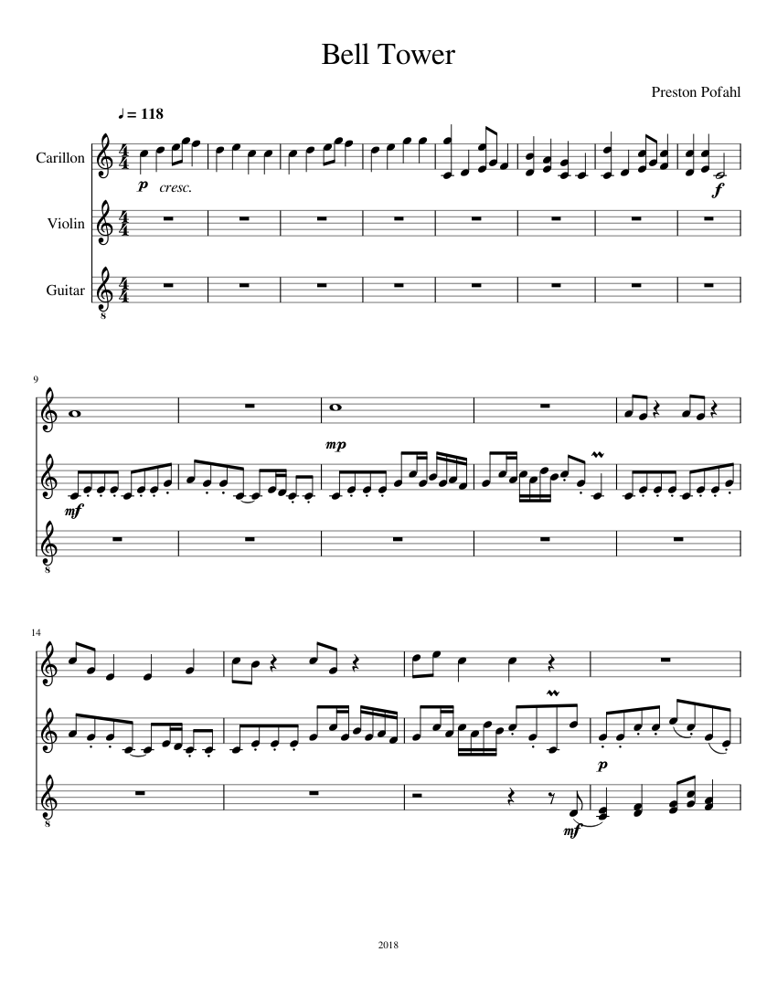 Bell Tower Sheet Music for Violin, Guitar, Tubular bells (Mixed Trio ...