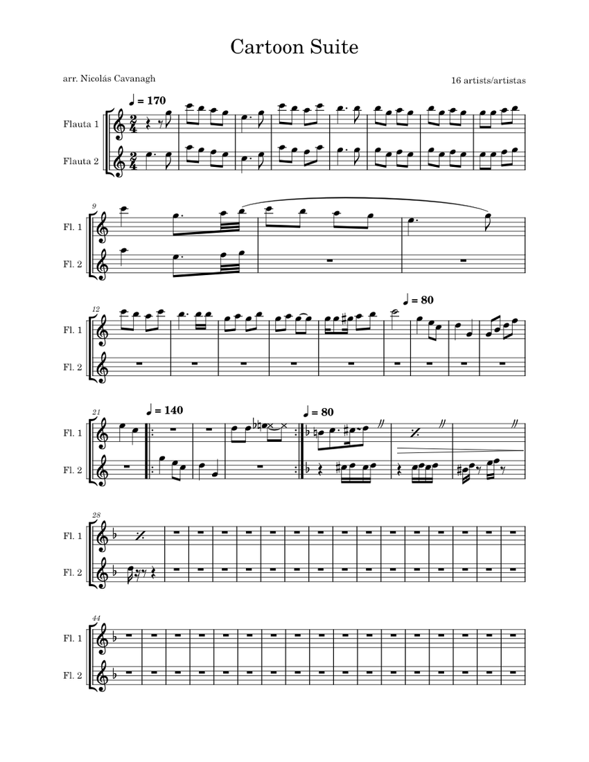 Cartoon Suite for Flute Duet Sheet music for Flute (Woodwind Duet ...
