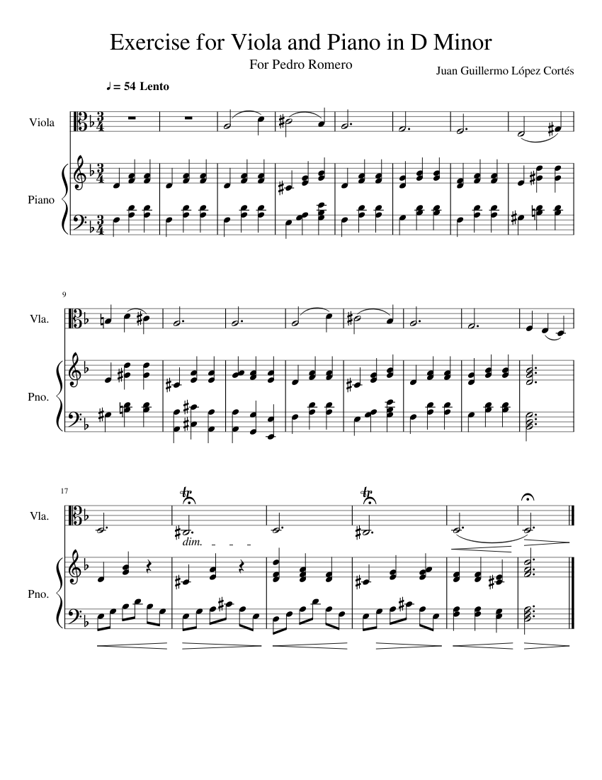 Excercise for Viola and Piano in D Minor Sheet music for Piano, Viola ...
