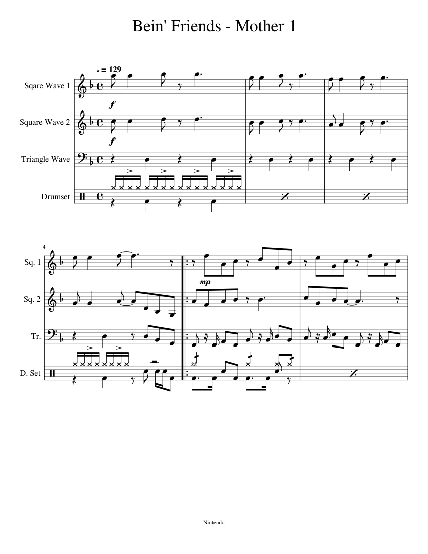 Bein' Friends - Mother 1 Sheet music for Piano, Drum group (Mixed ...