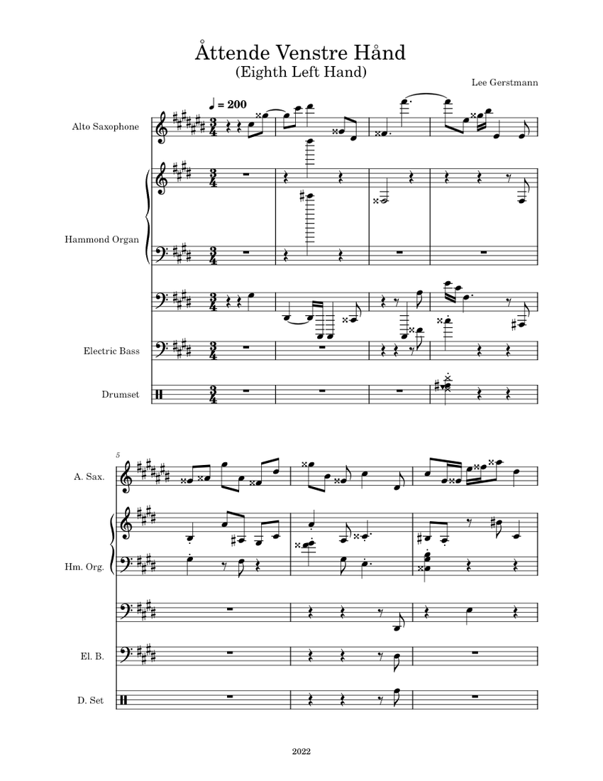 Åttende Venstre Hånd Sheet Music for Organ, Saxophone alto, Bass guitar ...