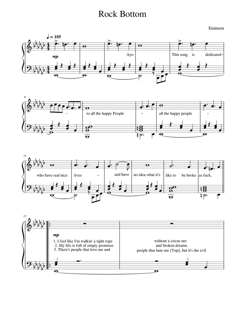 Rock bottom – Eminem Sheet Music for Piano (Solo) Easy | MuseScore.com
