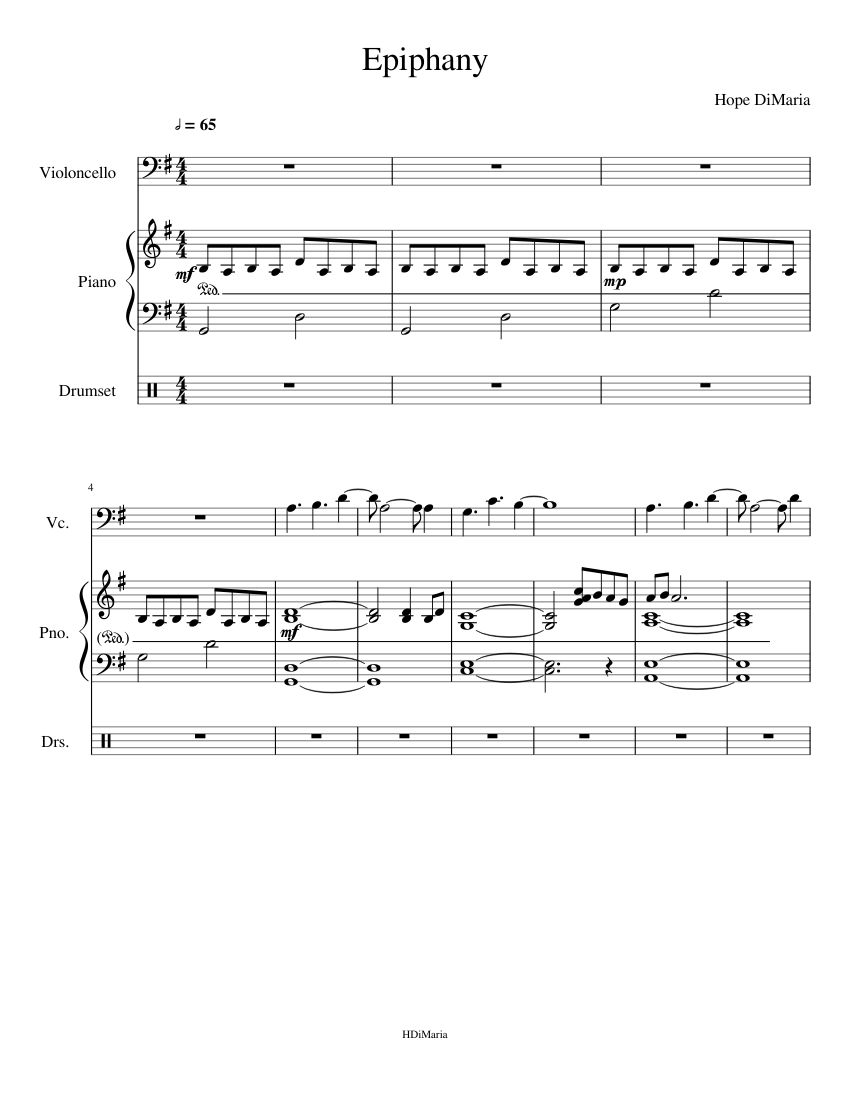 Epiphany Sheet music for Piano, Cello, Drum group (Mixed Trio ...