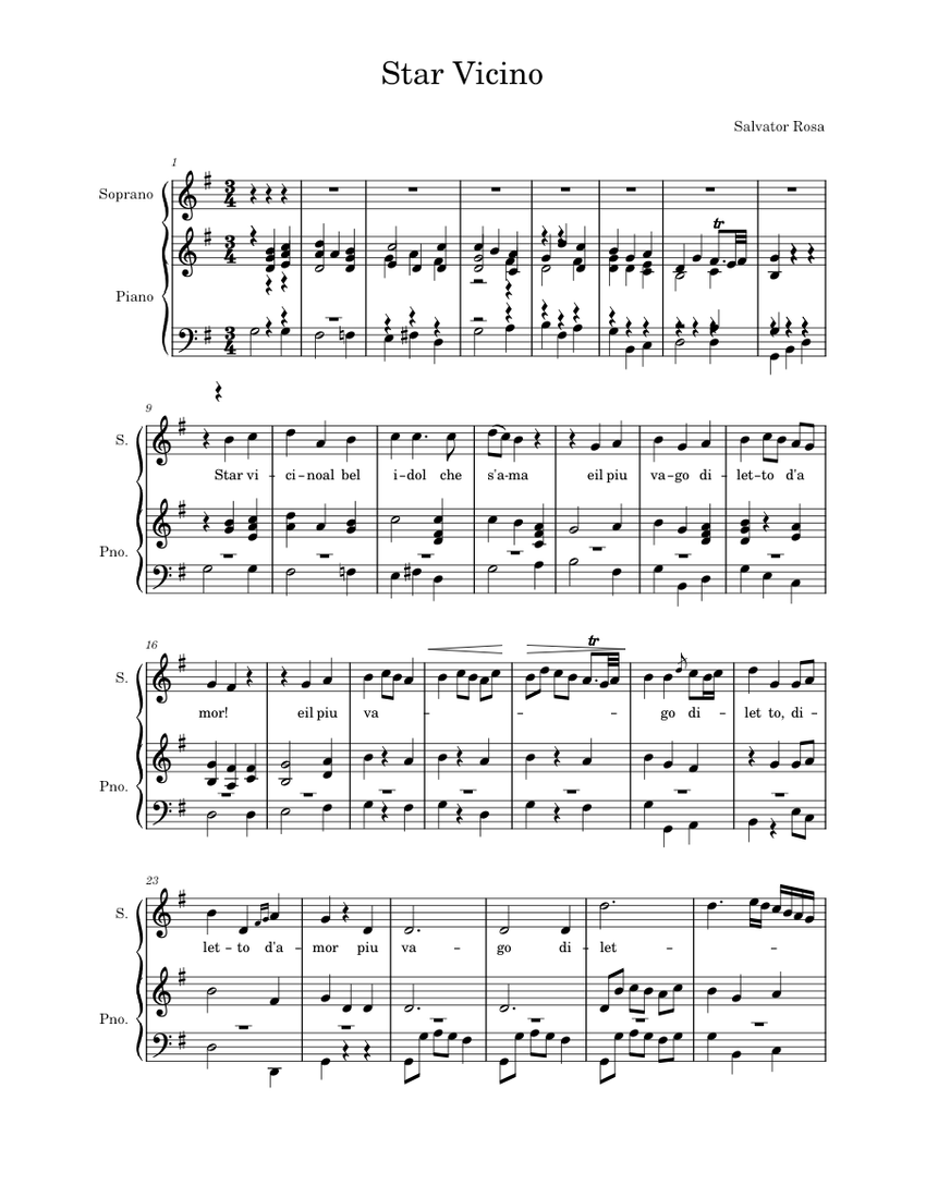 Star Vicino Al Bel Idol – Anonymous Star Vicino - Anonymous Sheet Music ...
