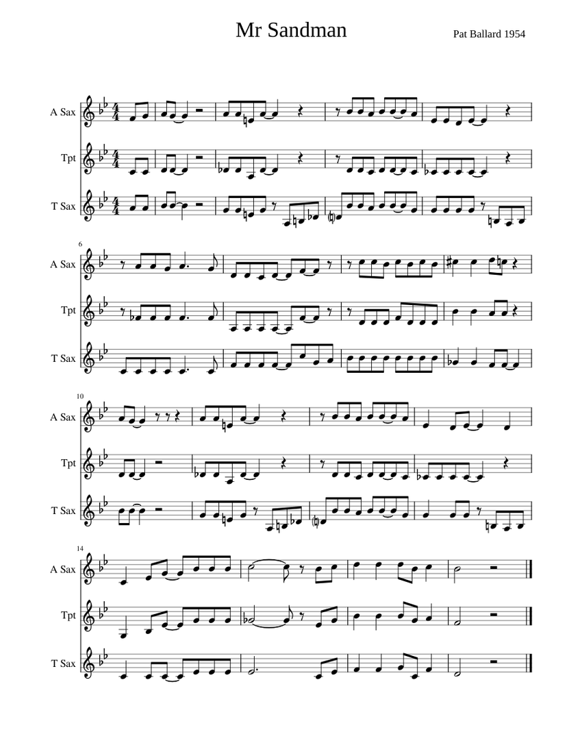 Mr Sandman Sheet Music for Saxophone alto (Mixed Trio) | MuseScore.com