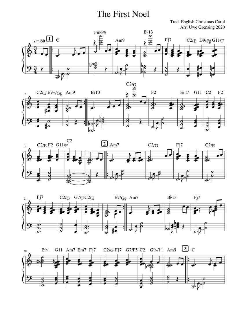 The First Noel Sheet Music with Chords for Piano (Solo) | MuseScore.com