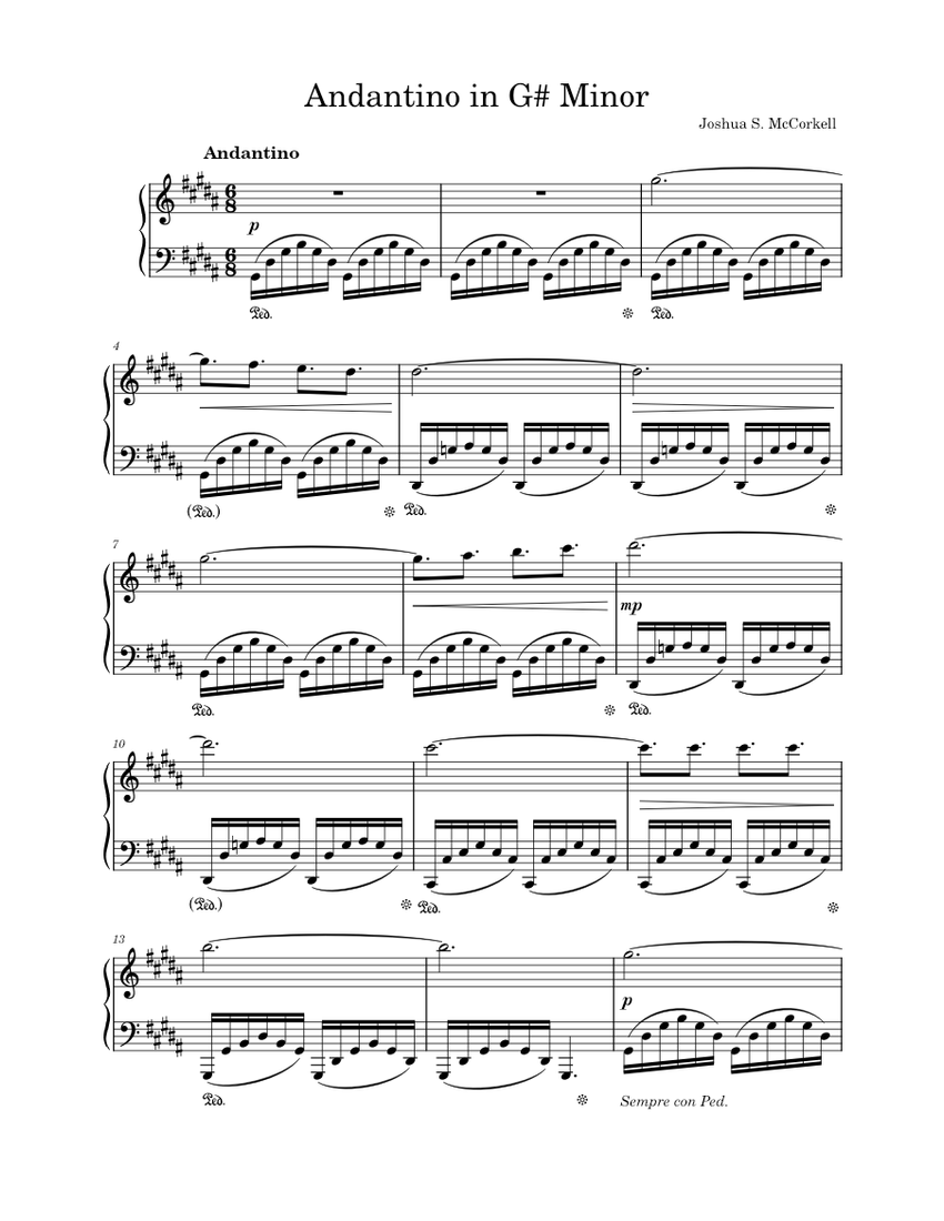 Andantino in G# Minor - Joshua McCorkell Sheet Music for Piano (Solo ...