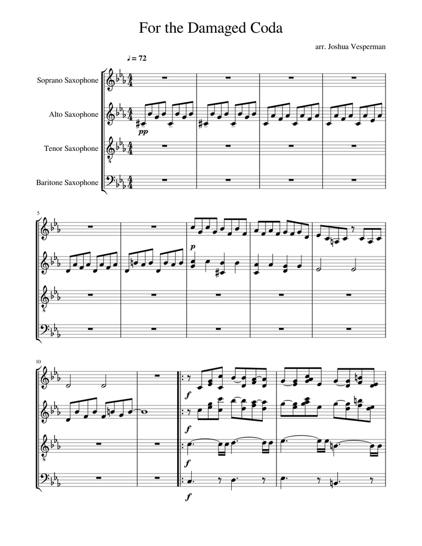 For the Damaged Coda Sheet Music for Saxophone alto, Saxophone tenor ...