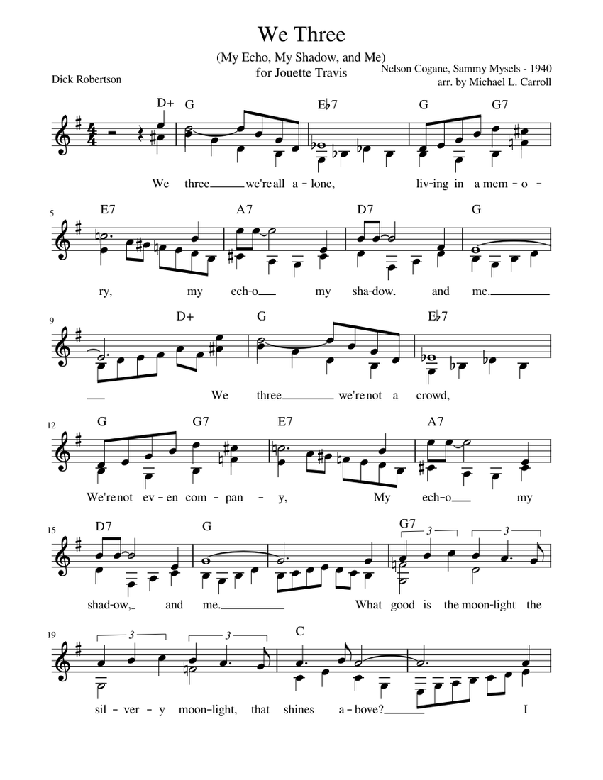 We Three (My Echo, My Shadow, and Me) – solo guitar Sheet Music with ...