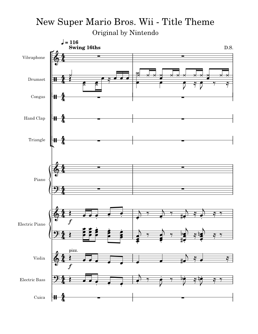 New Super Mario Bros. Wii - Title Theme Sheet Music for Piano ...