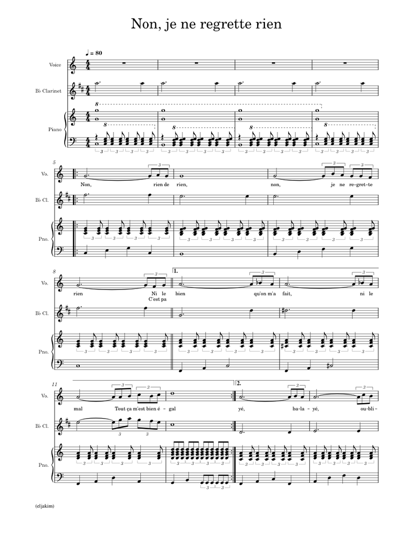 Non rien de rien – Charles Dumont Sheet Music for Piano, Vocals ...