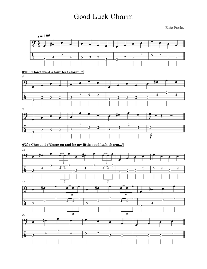 Good luck charm – Elvis Presley Sheet Music for Bass guitar (Solo ...