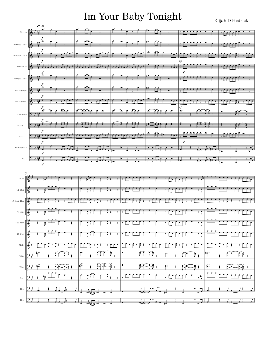 Im Your Baby Tonigh- Elijah Hodrick Sheet music for Trombone, Tuba, Flute piccolo, Clarinet in b ...