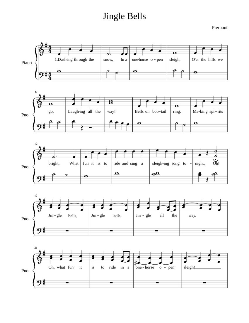 Jingle Bells Theme and Variation Sheet Music for Piano (Mixed Duet ...