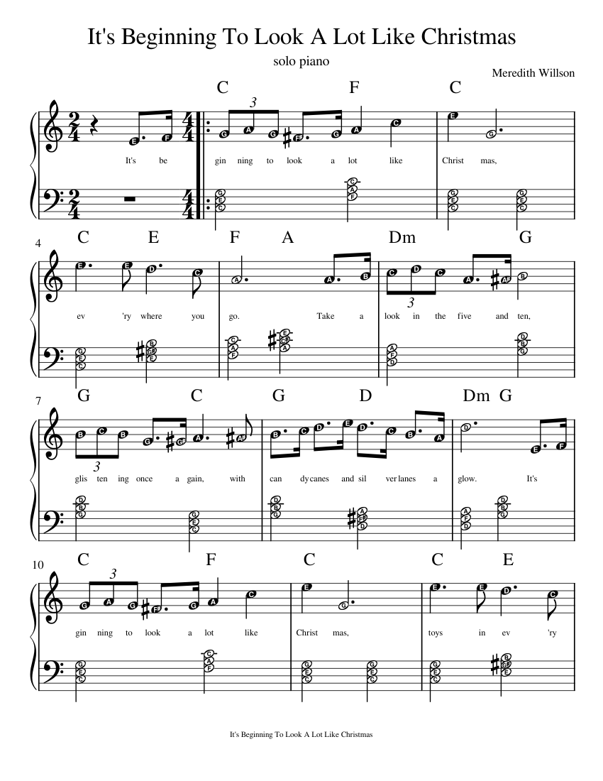 It's Beginning To Look A Lot Like Christmas Sheet music for Piano (Solo ...
