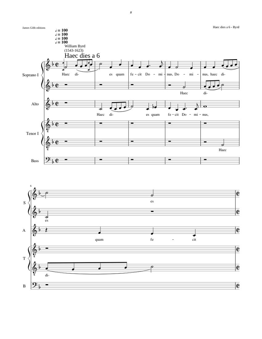 Haec dies à 6 - William Byrd Sheet music for Bass guitar (Solo ...