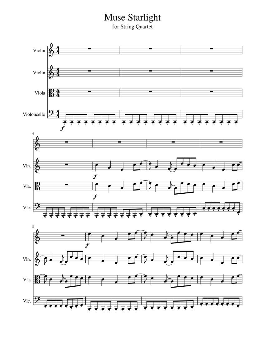 Starlight Muse Sheet music for Violin, Viola, Cello (String Quartet ...