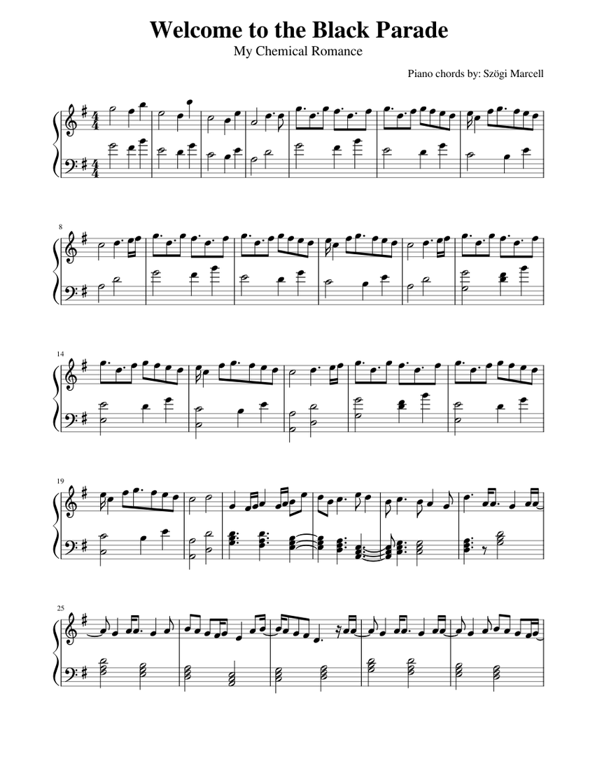 Black Parade Piano Notes
