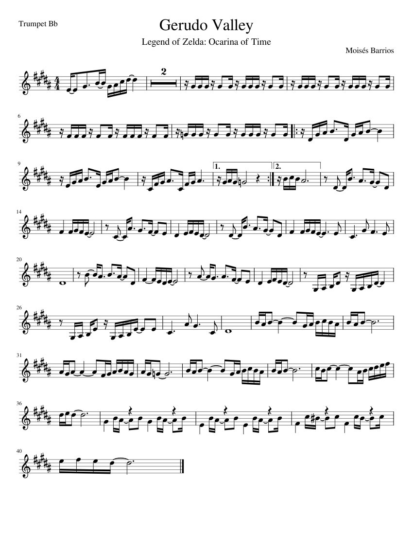 Zelda Ocarina of Time Gerudo Valley Sheet Music for Trumpet in b-flat ...