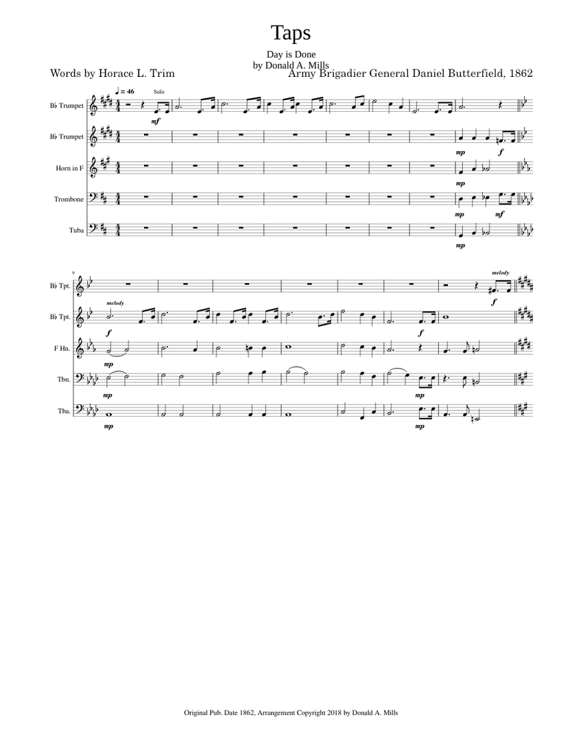 Taps – Misc tunes Sheet music for Trombone, Tuba, Trumpet in b-flat ...