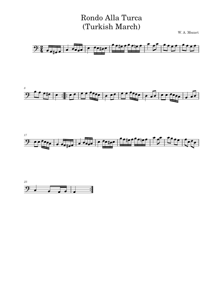 Turkish March – Wolfgang Amadeus Mozart Rondo Alla Carte for Cello Solo ...