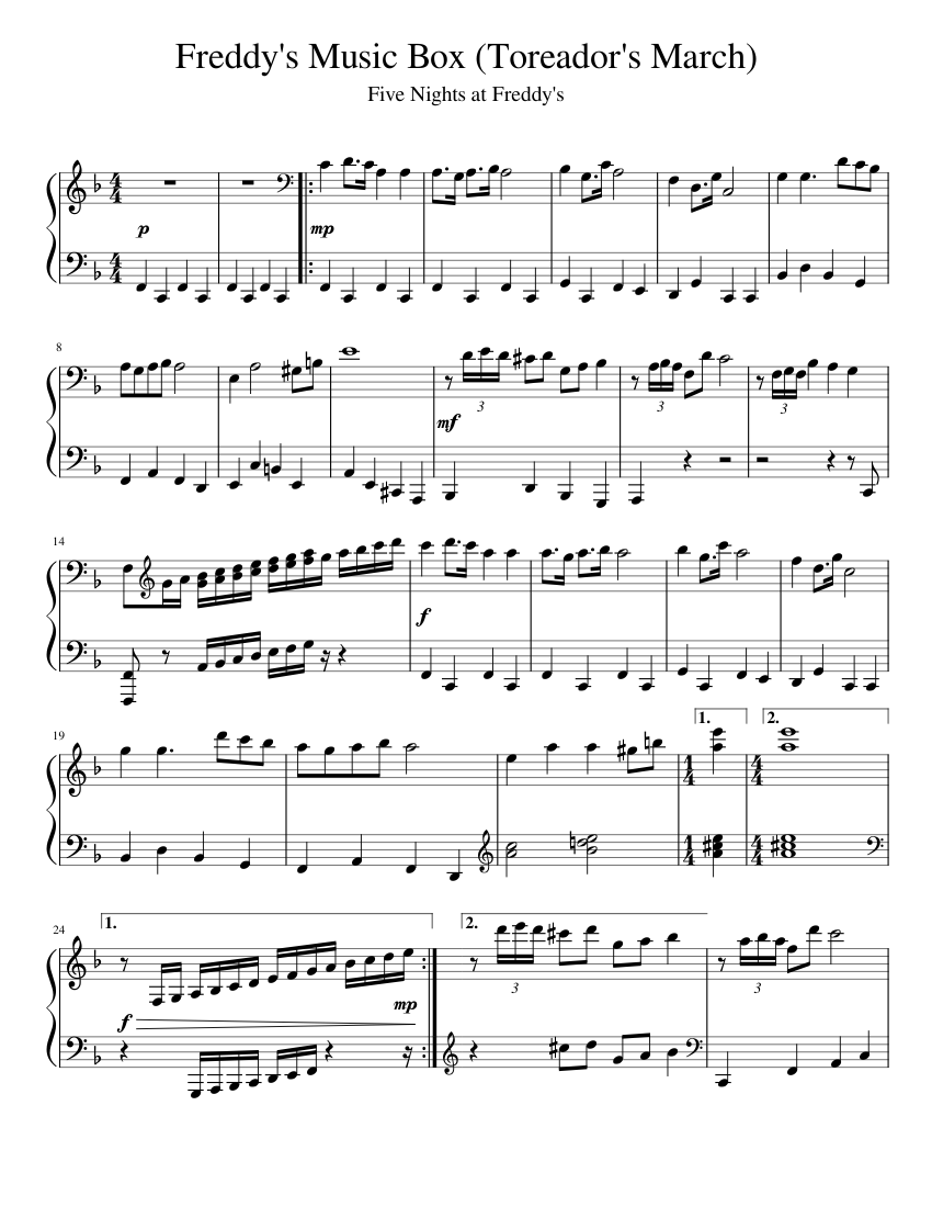 Freddy's Music Box - Toreador's March Sheet Music for Piano (Solo ...