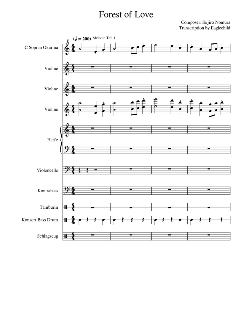 Forest of Love – Sojiro Nomura Sheet Music with Chords for Tambourine ...