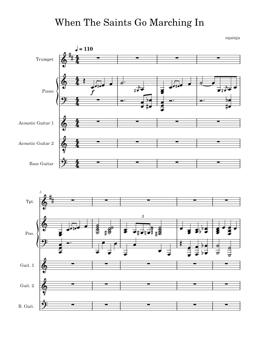 When The Saints Go Marching In Sheet music for Piano, Guitar, Bass ...